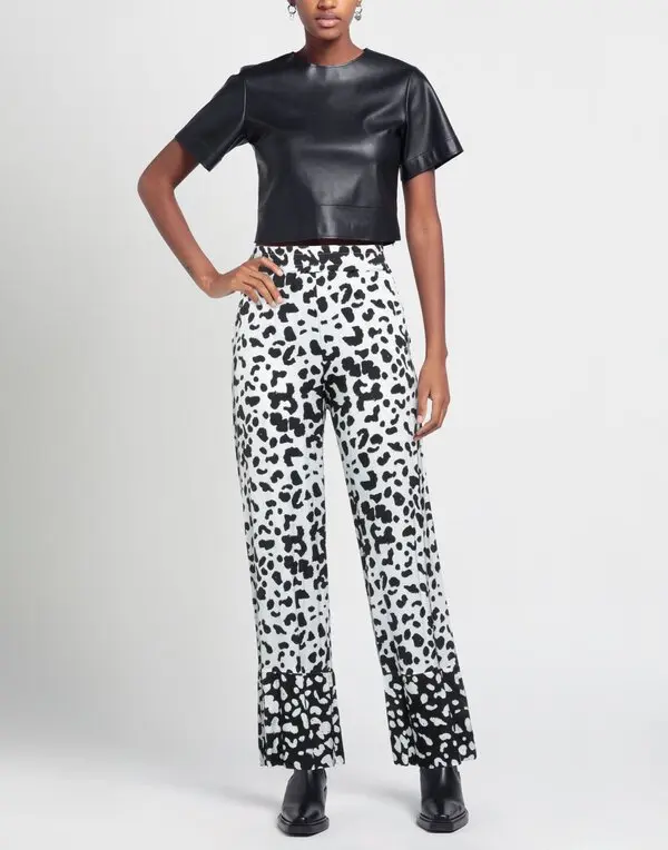 AINEA Animal Print Straight Leg Pants - White
