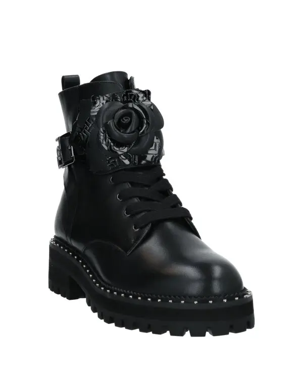 Liu Jo Calfskin Ankle Boots With Studs And Floral Appliqués