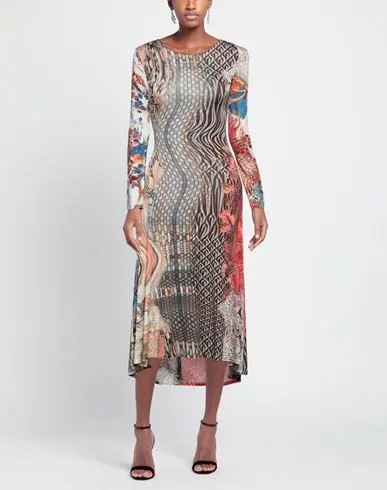 MARINE SERRE Midi Dress Taupe Size Viscose, Elastane