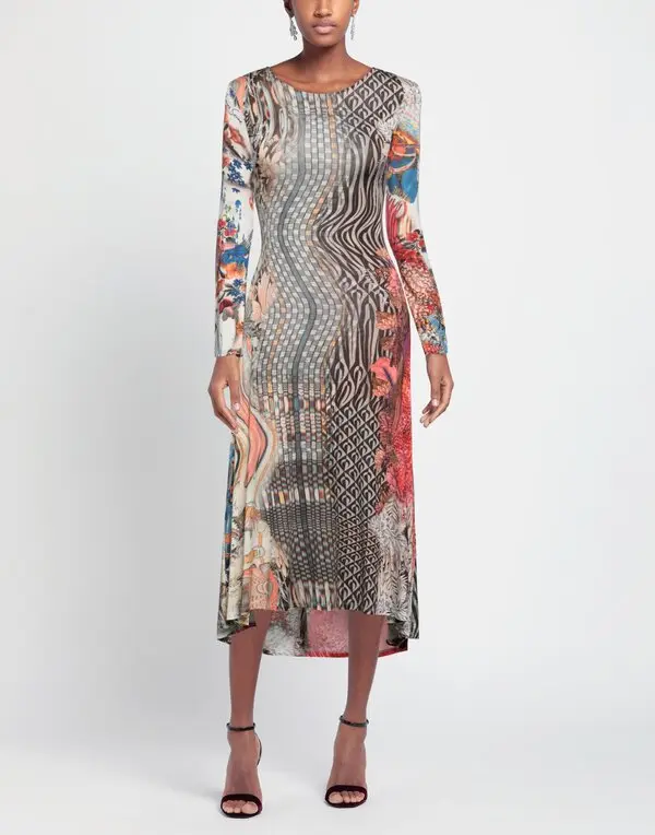 MARINE SERRE Midi Dress Taupe Size Viscose, Elastane