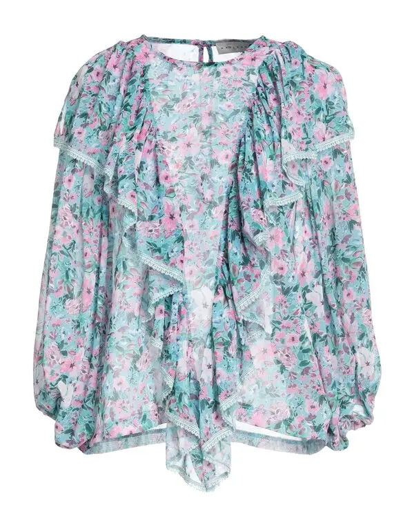 HAVEONE Ruched Floral-print Top - Sky Blue