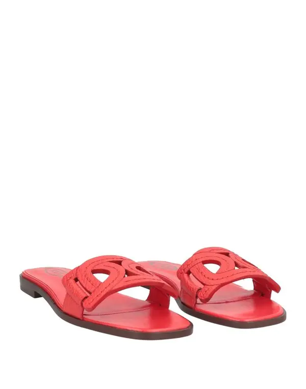 TOD'S Leather Slide Sandals - Red
