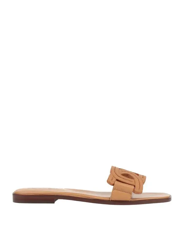 TOD'S Sky Leather Slide Sandals - Tan