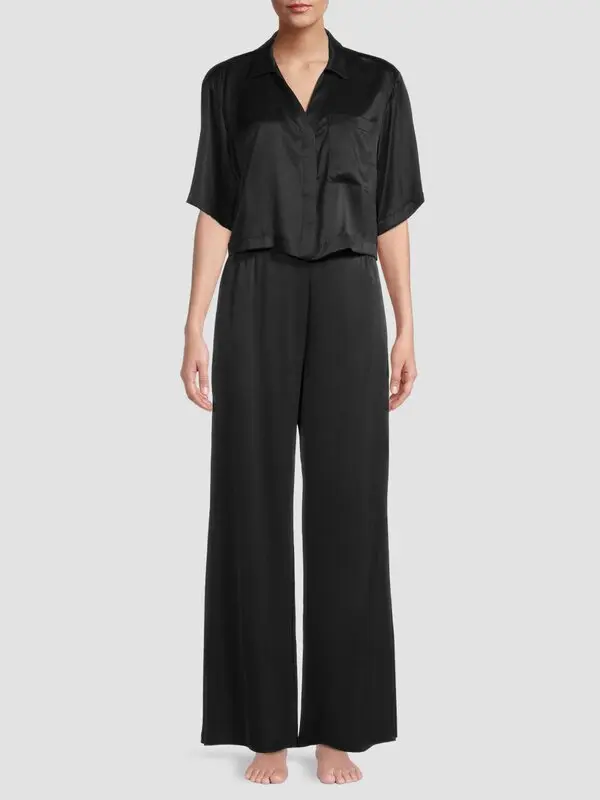 Lunya Washable Silk High-rise Pants 2-piece Pajama Set - Immersed Black