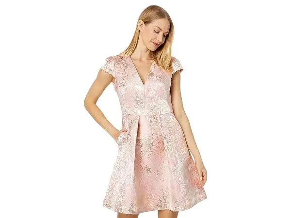vince camuto lace cap sleeve dress Vince Camuto Short Sleeve Lace Fit And Flare Dress, Womens, 8, Grey