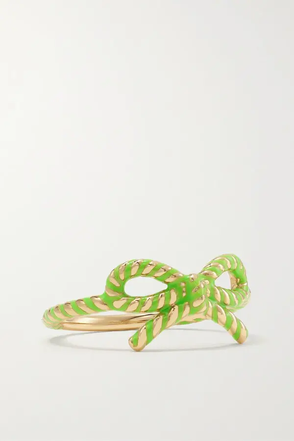 Alison Lou Streamer 14-karat And Enamel Ring - Green