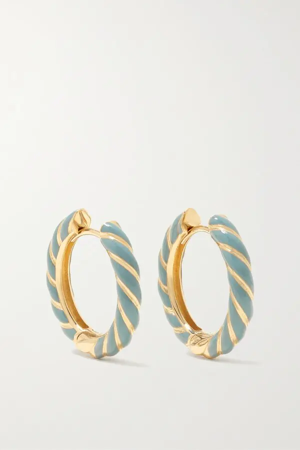Alison Lou Medium Streamer 14-karat And Enamel Hoop Earrings - Blue