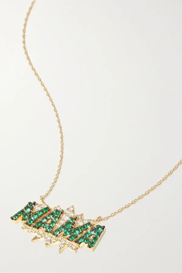 DIANE KORDAS Mama 18-karat Gold, Emerald And Diamond Necklace - Green