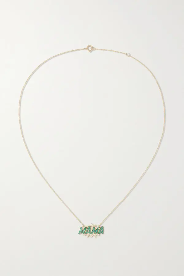 DIANE KORDAS Mama 18-karat Gold, Emerald And Diamond Necklace