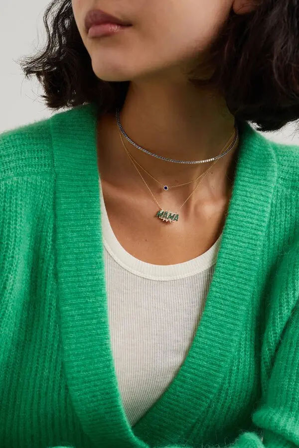DIANE KORDAS Mama 18-karat Gold, Emerald And Diamond Necklace
