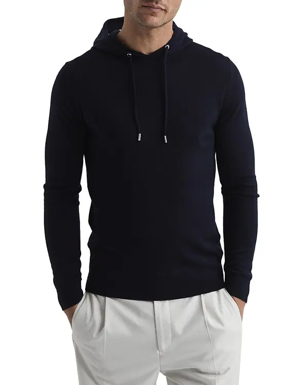 REISS Holland Merino Wool Hoodie - Navy