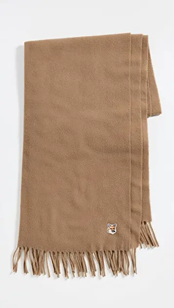 Maison Kitsuné Fox Head Patch Wool Scarf - Beige | Editorialist