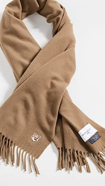 Maison Kitsuné Fox Head Patch Wool Scarf - Beige | Editorialist