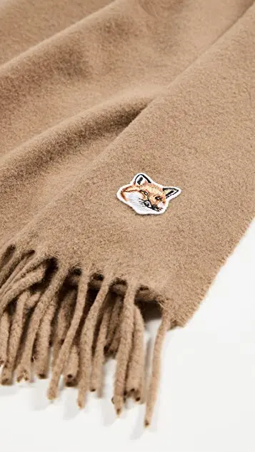 Maison Kitsuné Fox Head Patch Wool Scarf - Beige | Editorialist