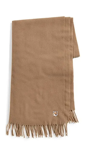Maison Kitsuné Fox Head Patch Wool Scarf - Beige | Editorialist