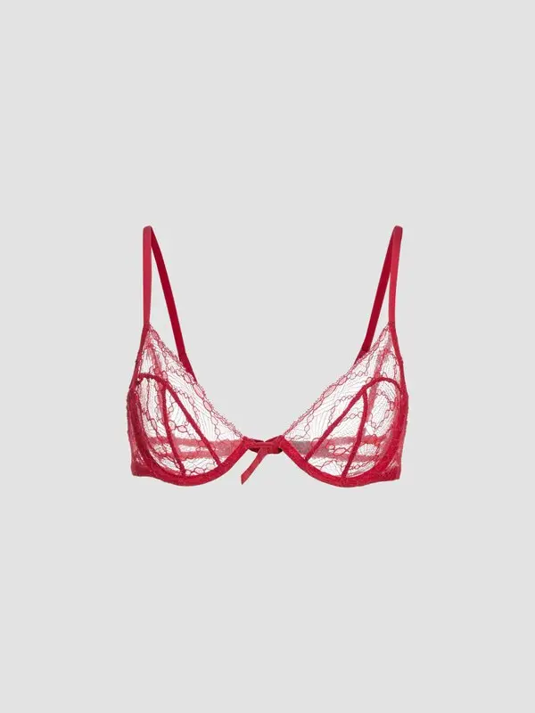 Kiki De Montparnasse Mon Cheri Sheer Lace Demi Bra - Red