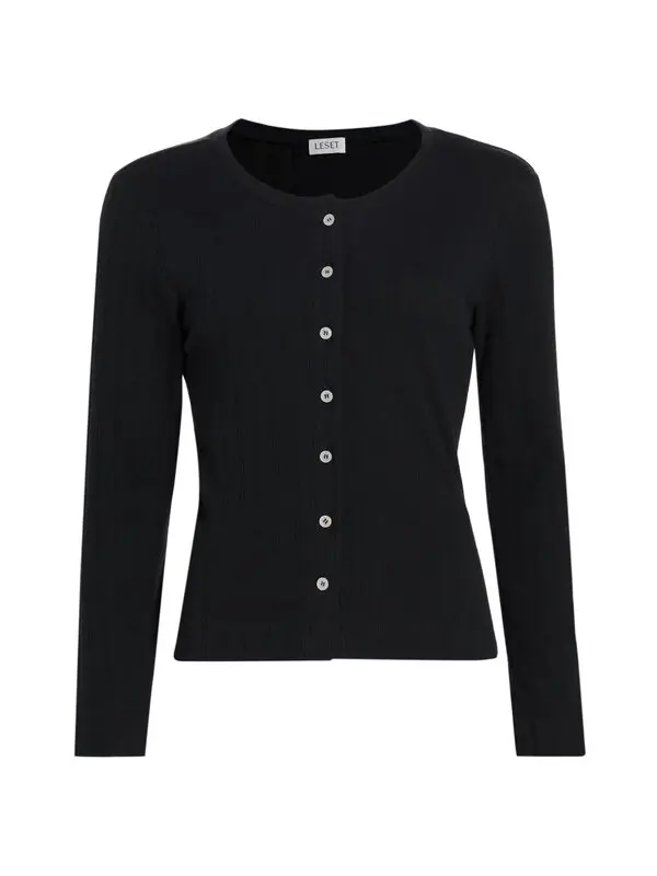 LESET Pointelle-knit Cotton Cardigan - Black