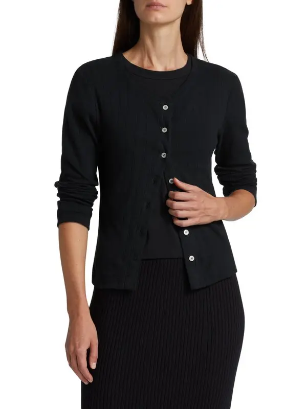 LESET Pointelle-knit Cotton Cardigan - Black