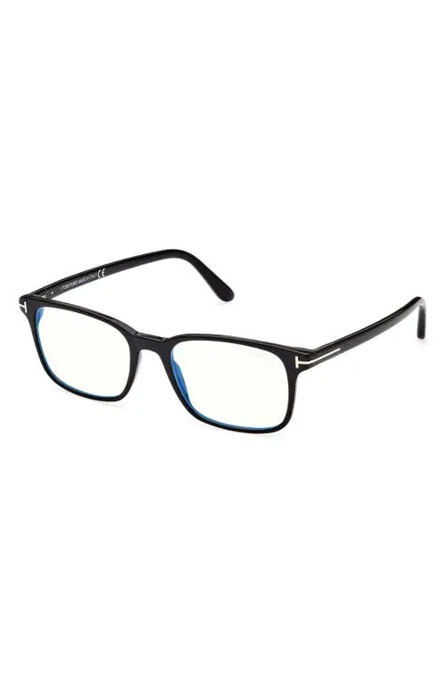 TOM FORD 53mm Rectangular Blue Light Blocking Eyeglasses - Shiny Black