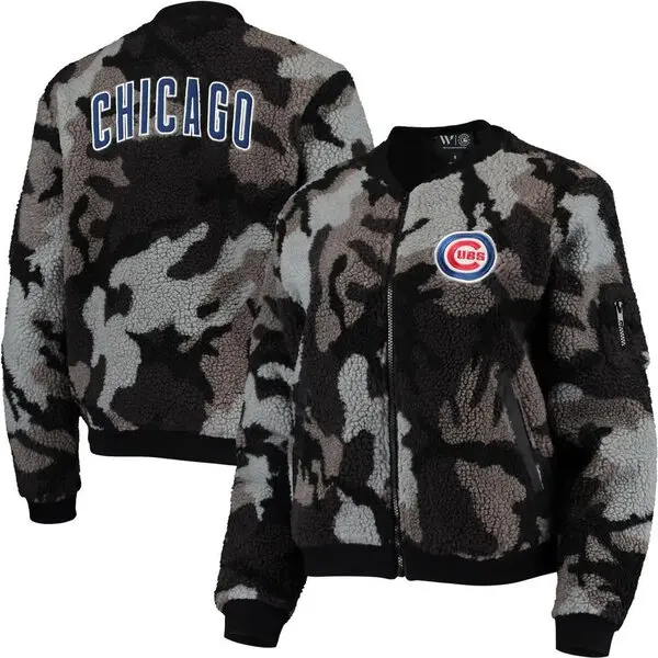 THE WILD COLLECTIVE Chicago Cubs Camo Sherpa Full-zip Bomber Jacket