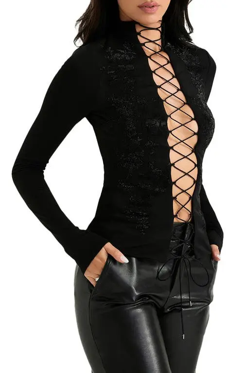 House Of Cb Lori Crystal Embellished Top