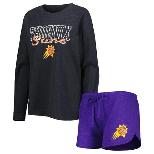 CONCEPTS SPORT Phoenix Suns Long Sleeve T-shirt And Shorts Sleep Set - Heather Black