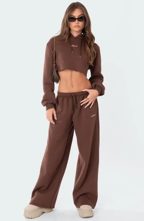 EDIKTED Brenna Low Rise Wide Leg Sweatpants - Brown