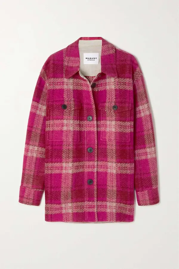 MARANT ÉTOILE Harveli Oversized Checked Flannel Coat - Fuchsia
