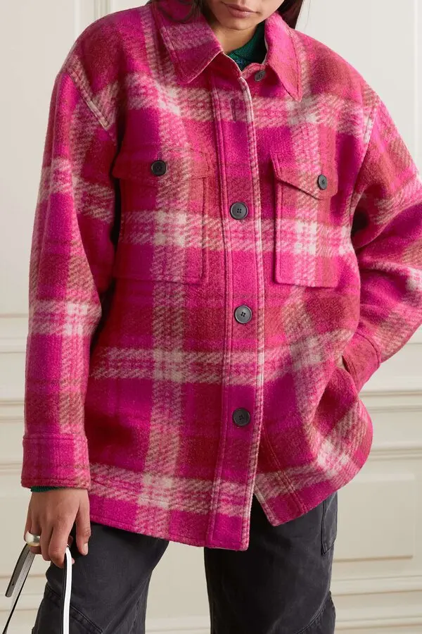 MARANT ÉTOILE Harveli Oversized Checked Flannel Coat - Fuchsia