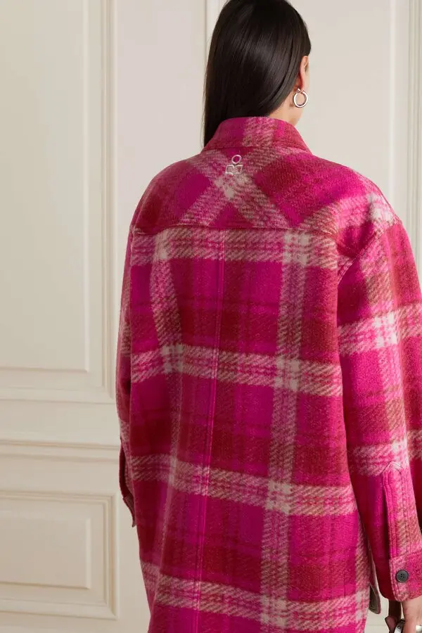 MARANT ÉTOILE Harveli Oversized Checked Flannel Coat - Fuchsia