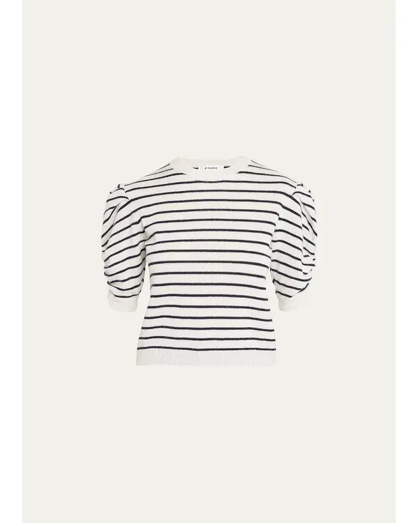 FRAME Stripe Ruched Sleeve Sweater - Off White