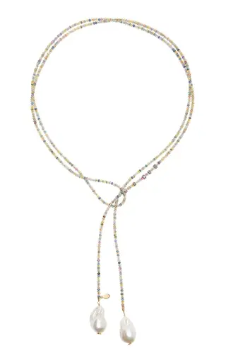 JOIE DIGIOVANNI Rainbow Sapphire Diamond Baroque Pearl Lariat Necklace