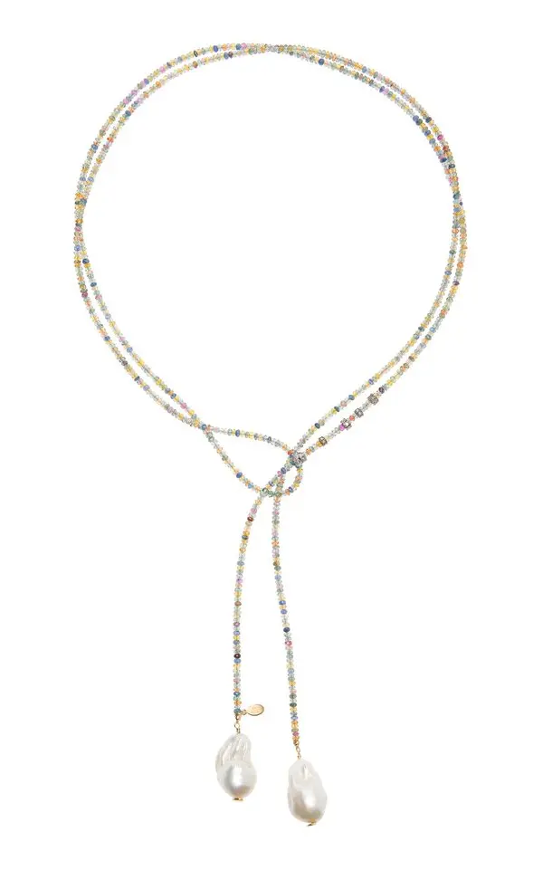 JOIE DIGIOVANNI Rainbow Sapphire Diamond Baroque Pearl Lariat Necklace