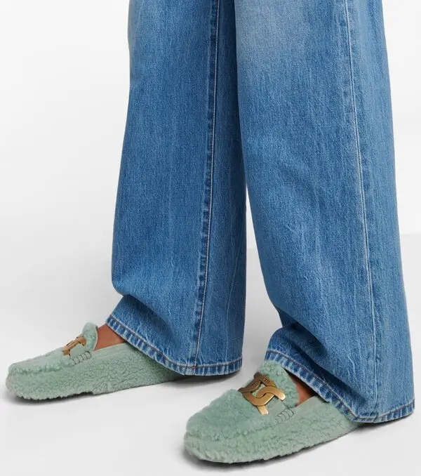 TOD'S Gommino Shearling Loafers - Green