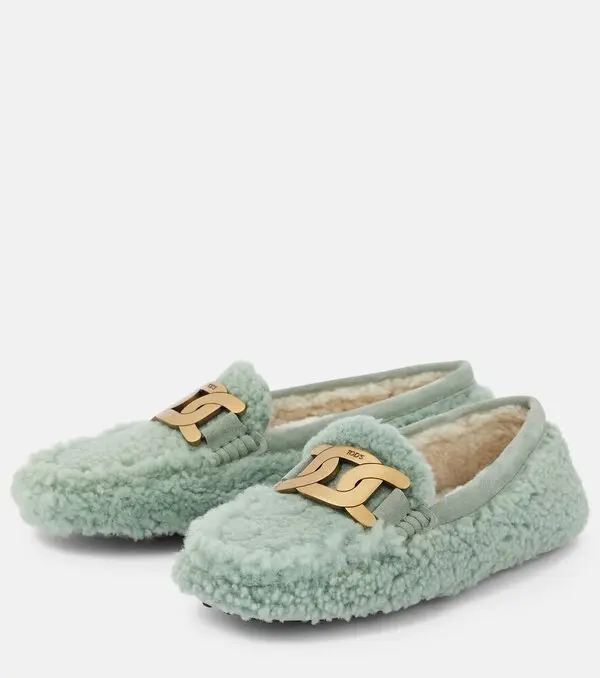 TOD'S Gommino Shearling Loafers - Green