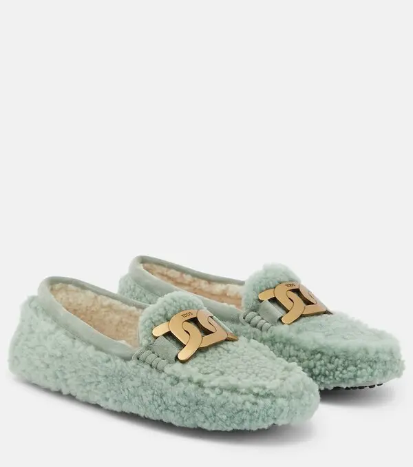TOD'S Gommino Shearling Loafers - Green