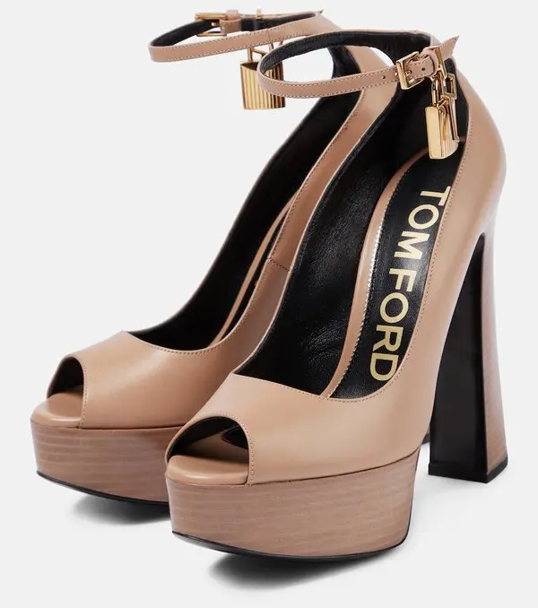 TOM FORD Padlock Platform Leather Sandals