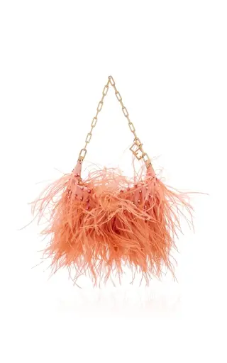 Cult Gaia Gia Feather-trimmed Satin Shoulder Bag