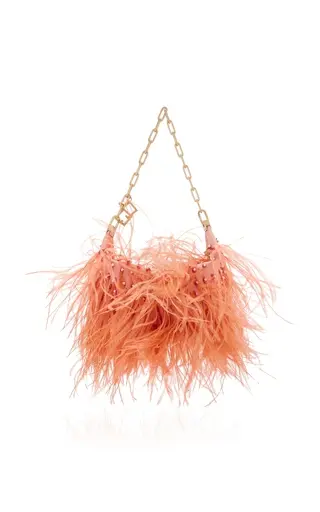 Cult Gaia Gia Feather-trimmed Satin Shoulder Bag