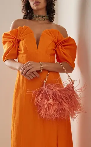 Cult Gaia Gia Feather-trimmed Satin Shoulder Bag