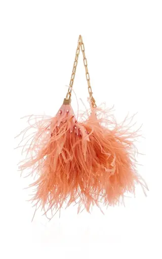 Cult Gaia Gia Feather-trimmed Satin Shoulder Bag