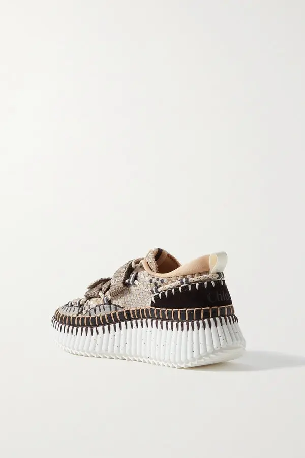 Chloé Net Sustain Nama Mesh And Embroidered Suede Sneakers