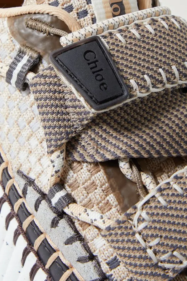 Chloé Net Sustain Nama Mesh And Embroidered Suede Sneakers