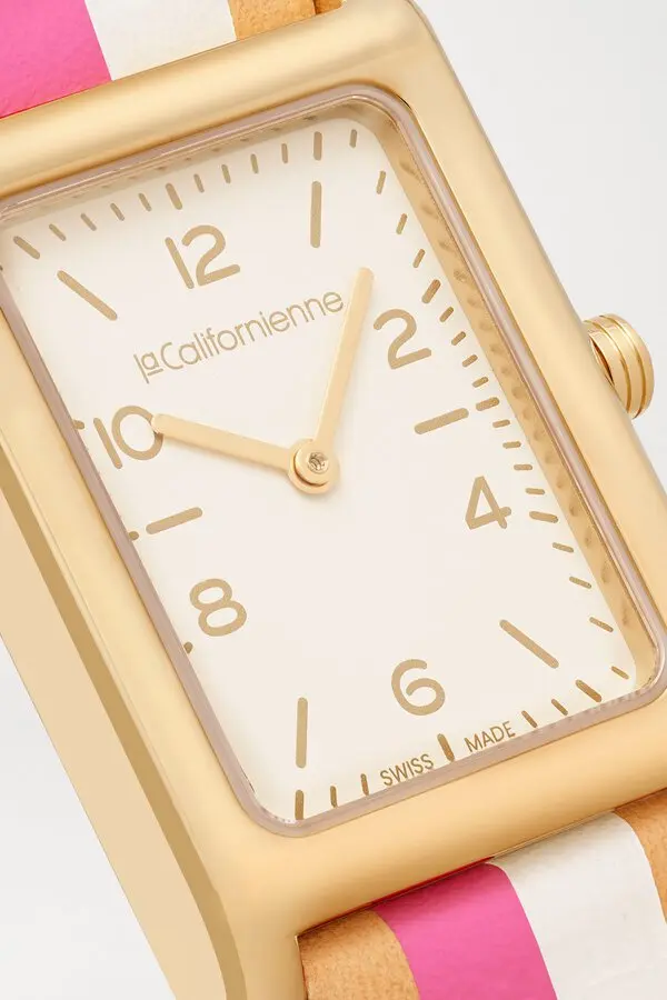 LACALIFORNIENNE Daybreak 24mm -plated Striped Leather Watch - Gold