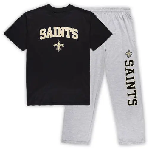 CONCEPTS SPORT Heathered Gray New Orleans Saints Big & Tall T-shirt & Pants Sleep Set - Black