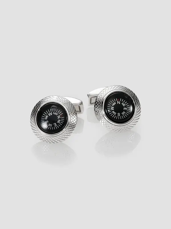 Tateossian Compass Mechanical Cuff Links - Silver Black