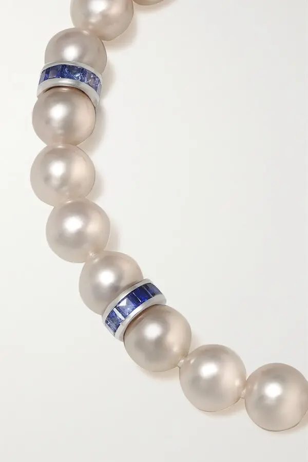 Mikimoto 18-Karat Gold, Pearl And Sapphire Bracelet White