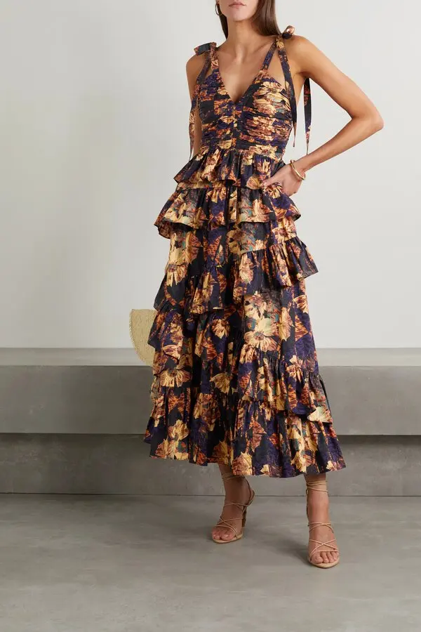 Ulla Johnson Candace Ruffled Printed Cotton-Voile Midi Dress In Black - 40%  Off | Editorialist