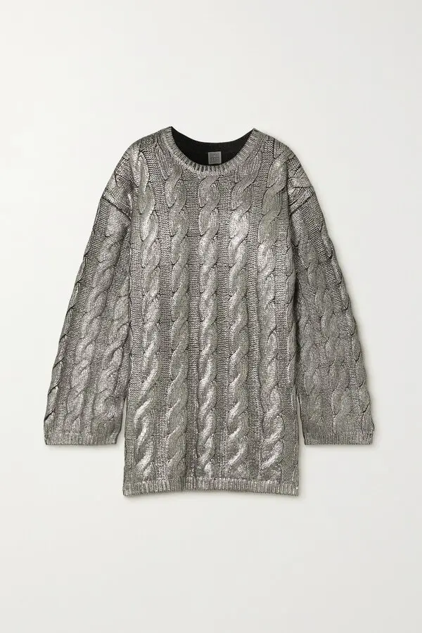 TOTEME Metallic Cable-knit Wool Sweater