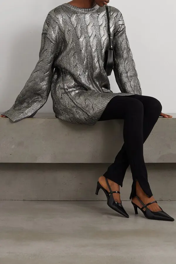 TOTEME Metallic Cable-knit Wool Sweater